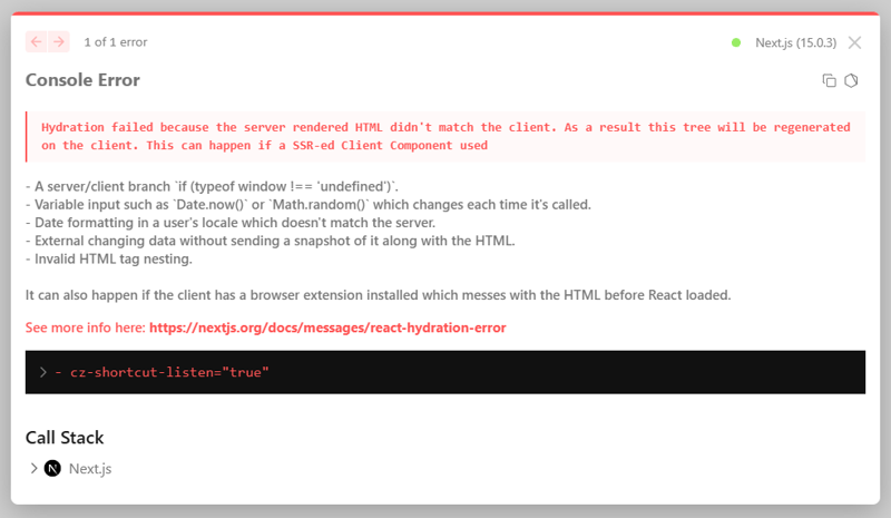 Hydration Error When Installing NextJS 15 JS Tutorial Php Cn