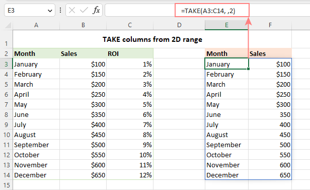 Excel TAKE Function To Extract Rows Or Columns From Array Excel Php Cn