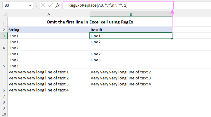 How to omit / remove first line in Excel cell: formula, RegEx, VBA-excel-php.cn