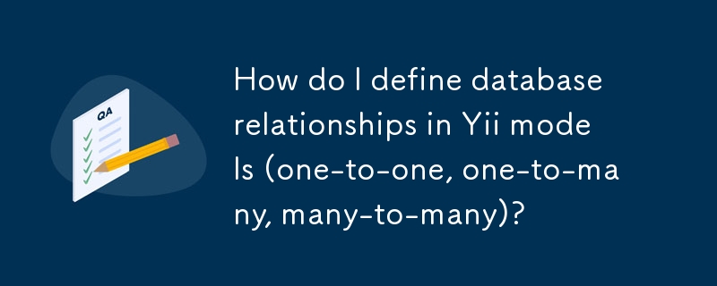 How do I define database relationships in Yii models (one-to-one, one-to-many, many-to-many ...