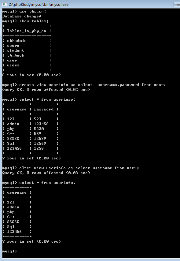 MySQL view application modification view-Mysql Tutorial-php.cn