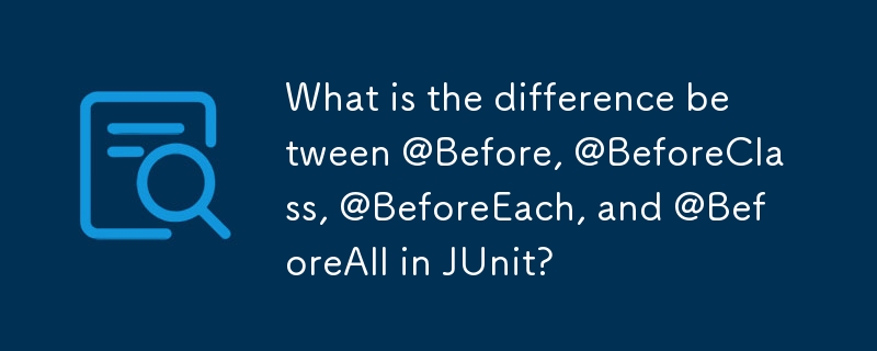 What is the difference between @Before, @BeforeClass, @BeforeEach, and @BeforeAll in JUnit ...